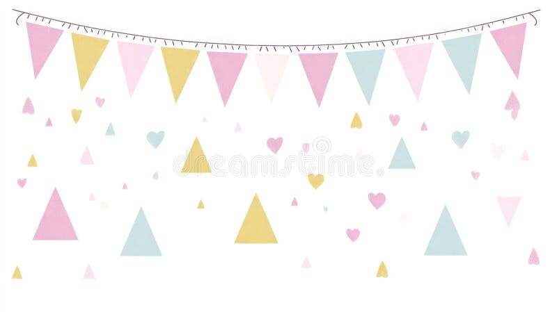 Pastel Triangle Bunting and Hearts Background Stock Illustration ...