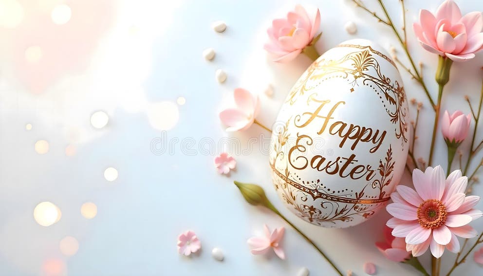 Decorative Illustration Featuring a White Egg Inscribed with "Happy ...