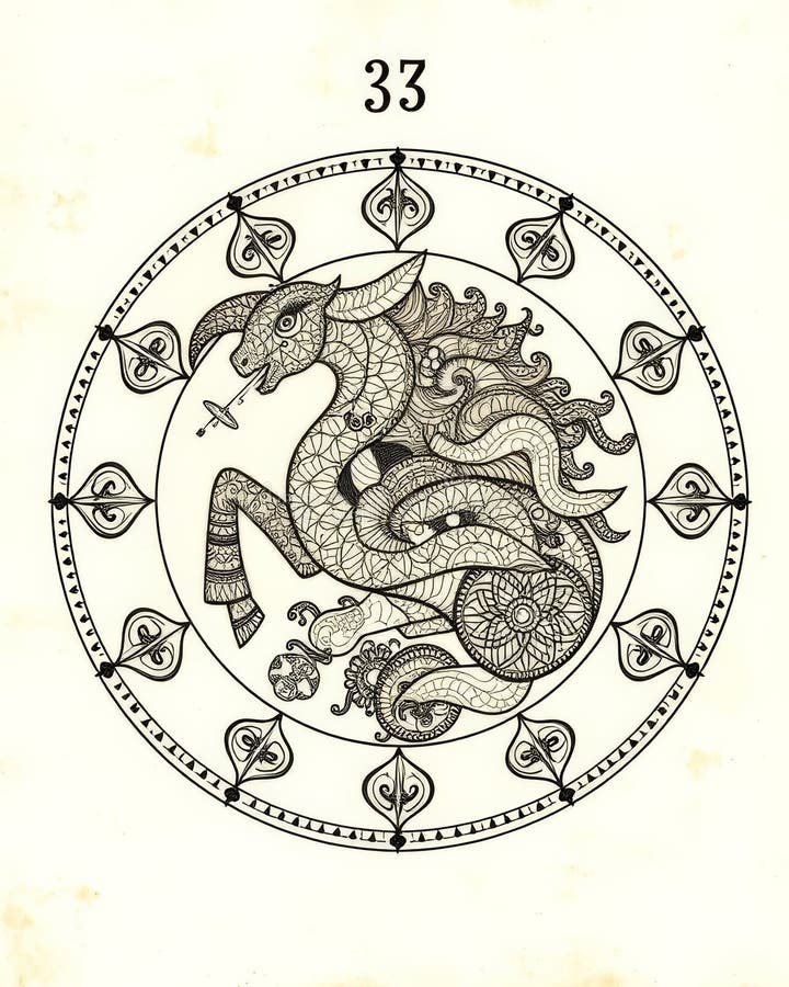 Decorative Illustration of an Ornate, Mythical Creature with Detailed ...