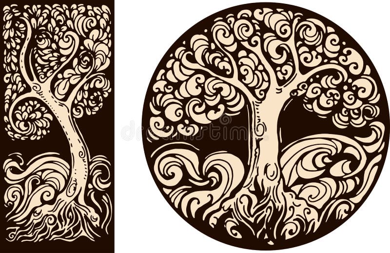 Decorative Images in Retro Graphic Style with Tree Stock Vector ...