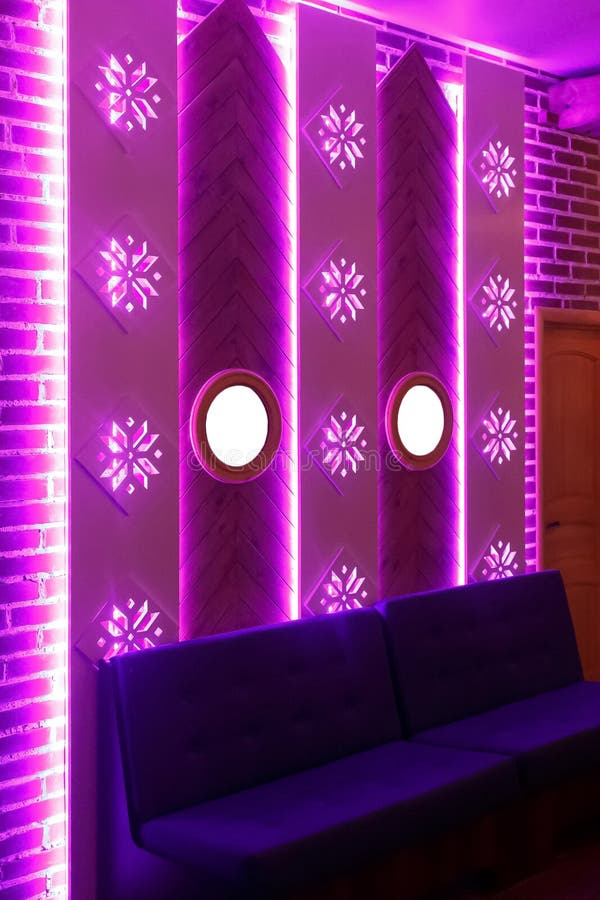 Decorative Interior Design Element with Brick Wall, Mirrors, Sofa and ...