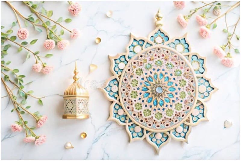 Decorative Islamic Art Pieces on Marble, Floral Background Stock ...