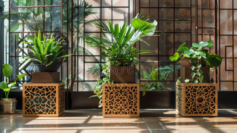 Decorative Islamic Planters with Geometric Motifs Stock Illustration ...