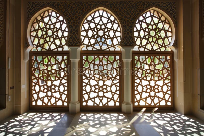 Decorative Islamic Screens with Geometric Patterns Stock Illustration ...