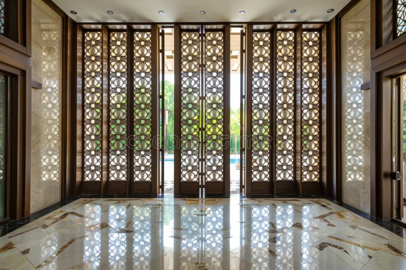 Decorative Islamic Screens with Geometric Patterns Stock Illustration ...