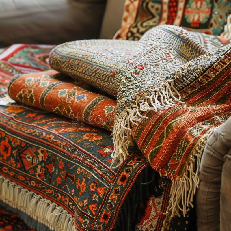 Decorative Islamic Throw Blankets with Woven Designs Stock Illustration ...