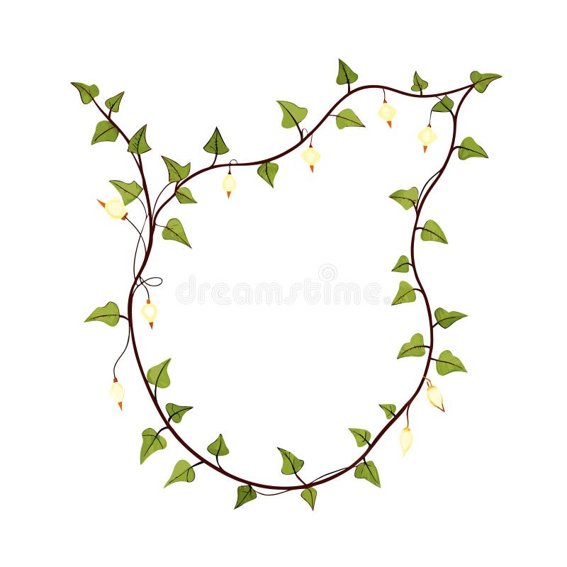 Ivy Vine Frame with Hanging Lights, Vector Illustration on White ...