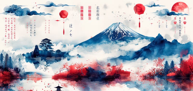 Decorative Japanese Background Stock Illustration - Illustration of ...