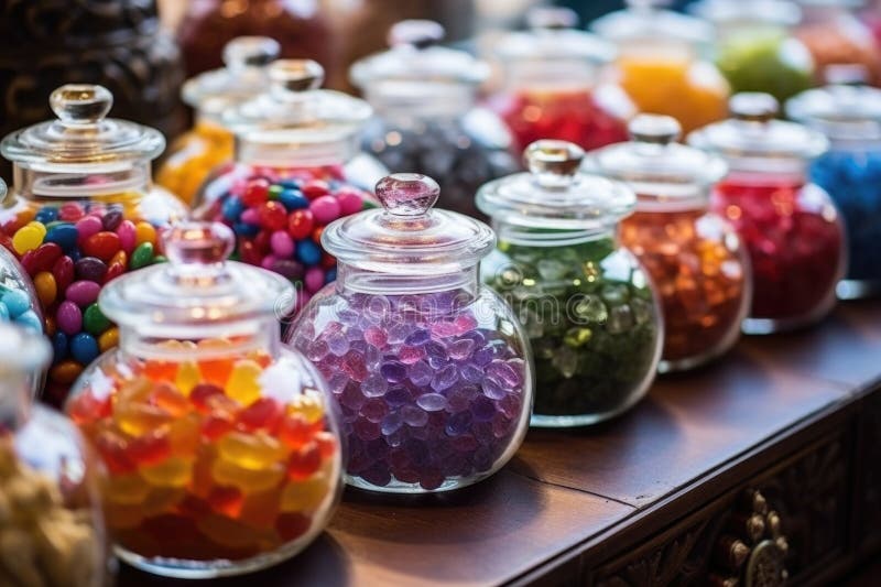 Decorative Jars Filled with Colorful Candy Sweets Stock Image - Image ...
