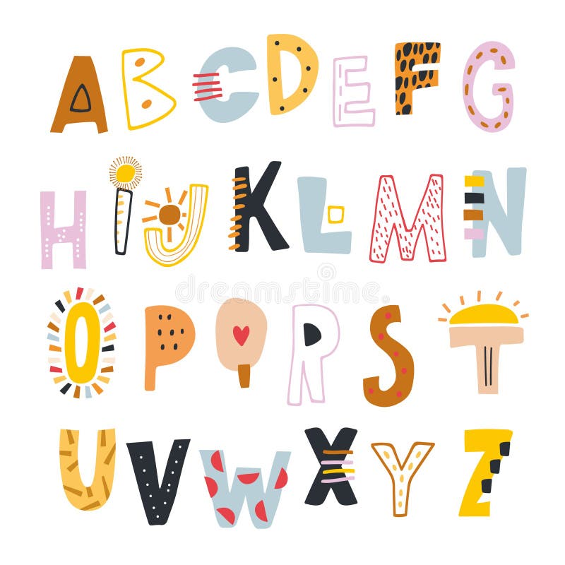 Decorative Kids Alphabet. Creative Abc Isolated Stock Illustration ...