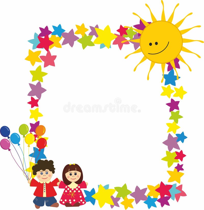 Decorative Kids Frame and Baner with Stars and Sun Stock Vector ...
