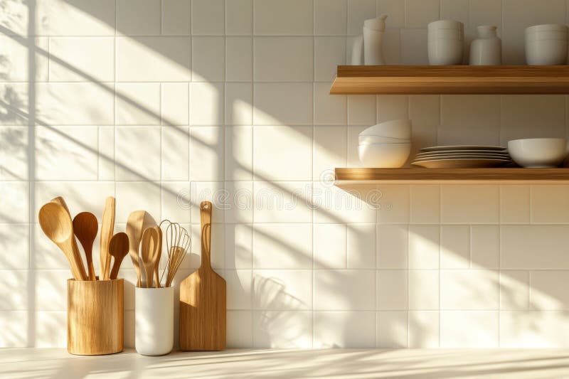 Decorative Kitchen Utensils in Front of a White Tile Background ...