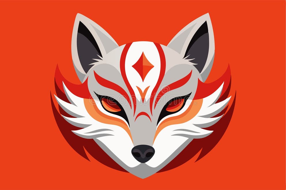 A Decorative Kitsune Mask Features Bold Colors and Detailed Patterns ...