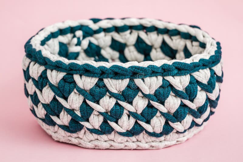 Decorative Knitted Green Baskets with Ribbons Stock Photo - Image of ...