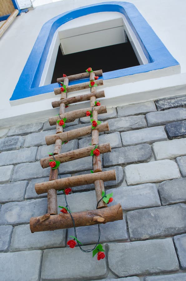 Decorative Ladder from Tree Branches Stock Photo - Image of idea, tall ...