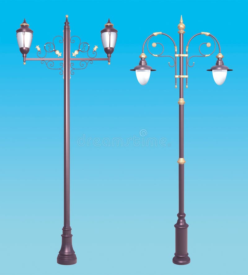 Decorative lamp post set stock illustration. Illustration of metal ...