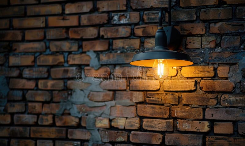 Decorative Lamp in the Shape of a Pyramid on a Brick Wall Stock Image ...