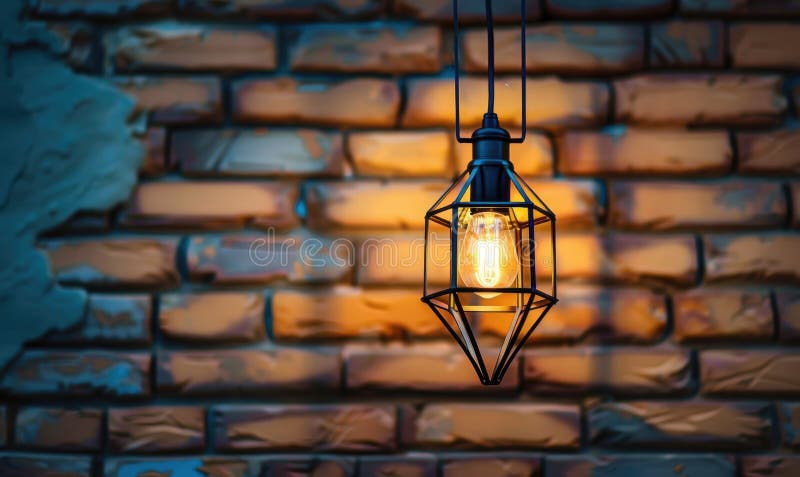 Decorative Lamp in the Shape of a Pyramid on a Brick Wall Stock Photo ...