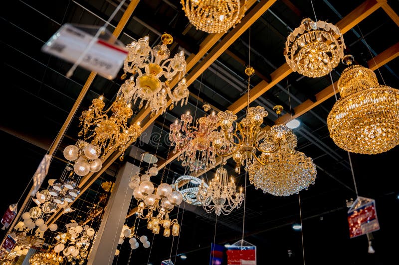 Decorative Lamps Background at the Showroom of a Large Store Stock ...