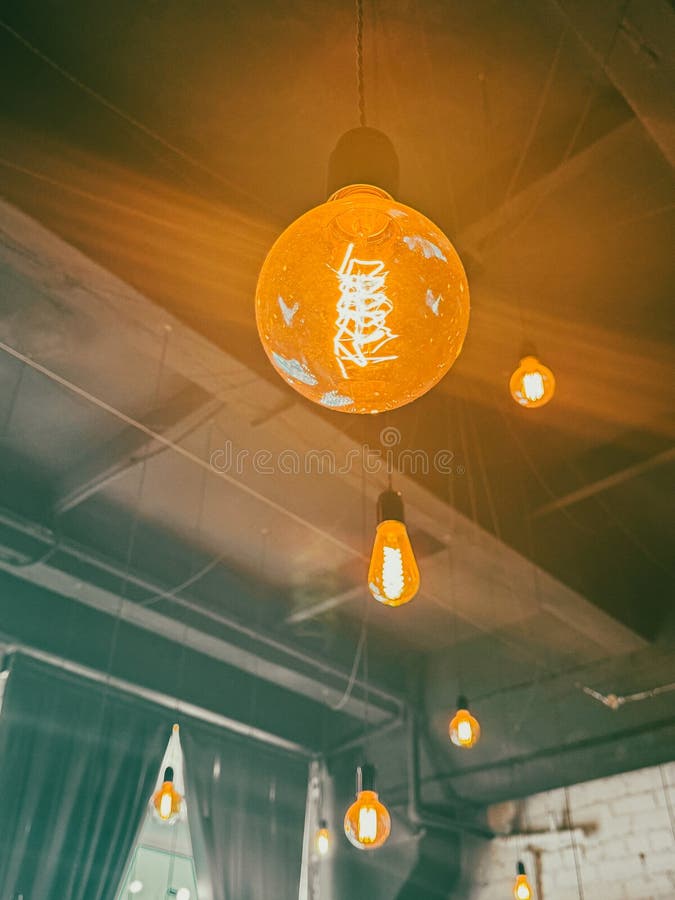 Decorative Lamps in a Cafe As a Background. Interior Stock Image ...