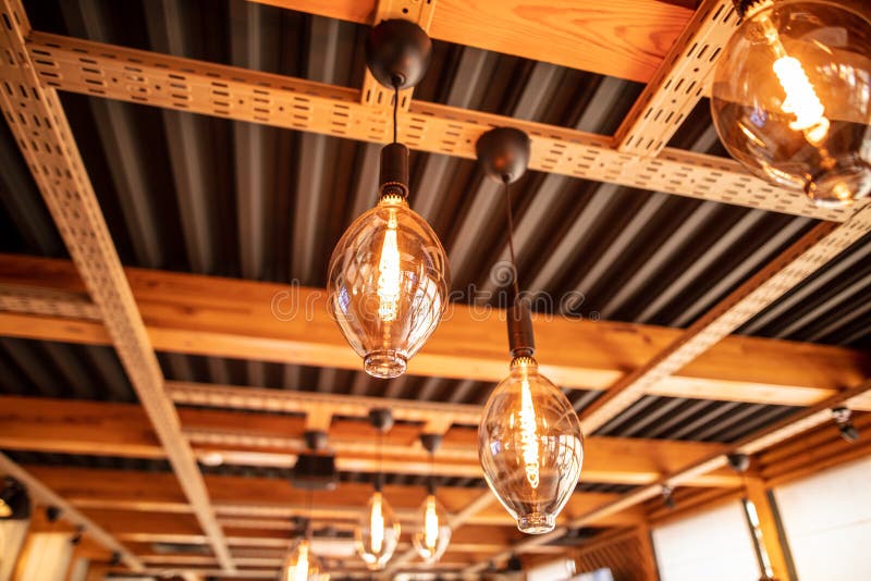 Decorative Lamps on the Ceiling in a Cafe. Stock Photo - Image of power ...