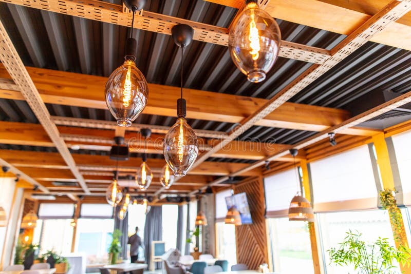 Decorative Lamps on the Ceiling in a Cafe. Stock Image - Image of ...
