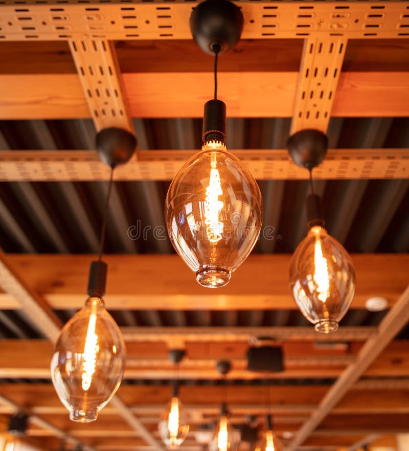 Decorative Lamps on the Ceiling in a Cafe. Stock Image - Image of ...