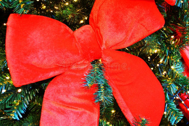 Decorative Large Red Bows on the Christmas Tree Stock Photo - Image of ...