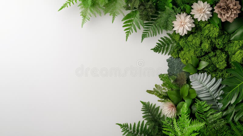 Decorative Leaf Frame with Lush Greenery and Moss Stock Illustration ...