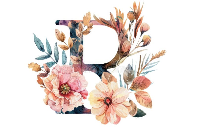 A Decorative Letter B with Watercolor Flowers, Perfect for Spring or ...