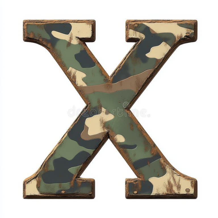 A Decorative Letter "X" with a Camouflage Pattern and a Distressed ...