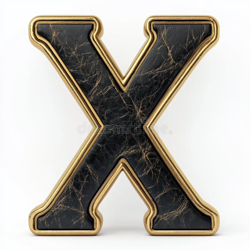 A Decorative Letter X Designed with a Textured Black Surface and Golden ...