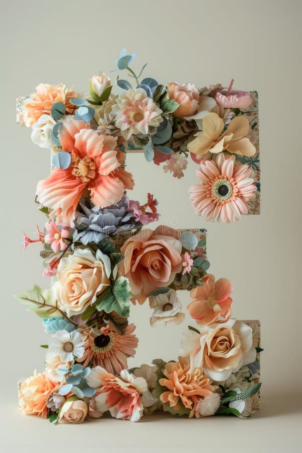 A Decorative Letter E Adorned with Flowers and Leaves Stock Photo ...
