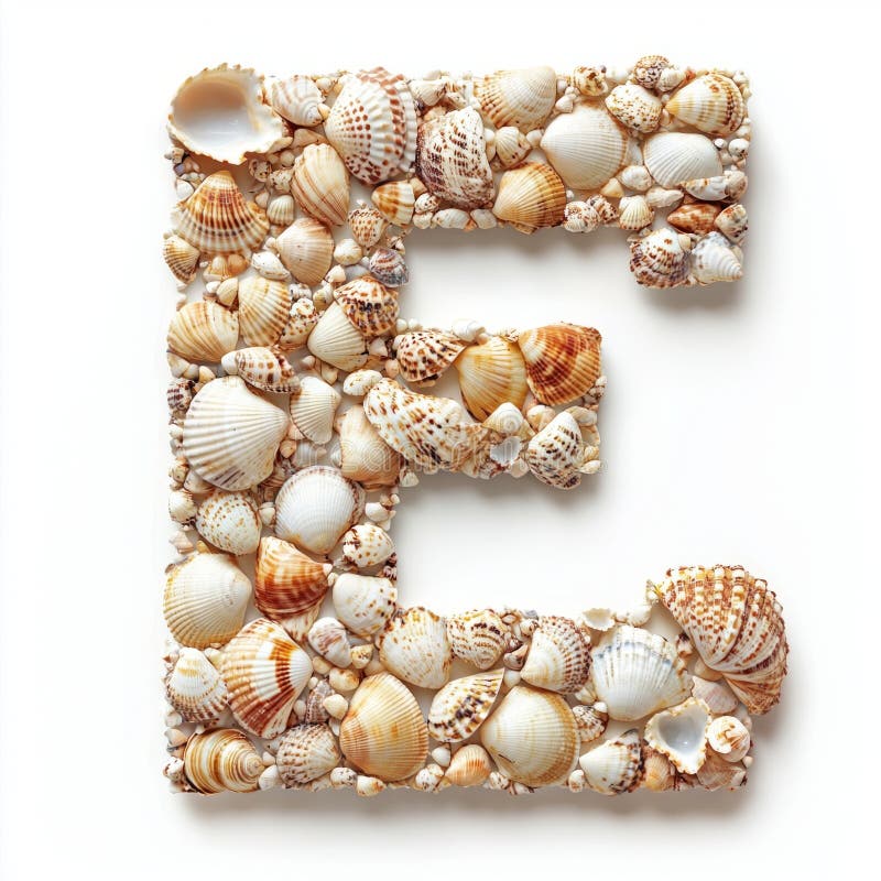 Artistic Letter E Formed Various Seashells Arranged Clean White ...