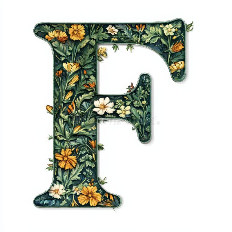 A Decorative Letter F Filled with Colorful Floral Patterns Stock ...