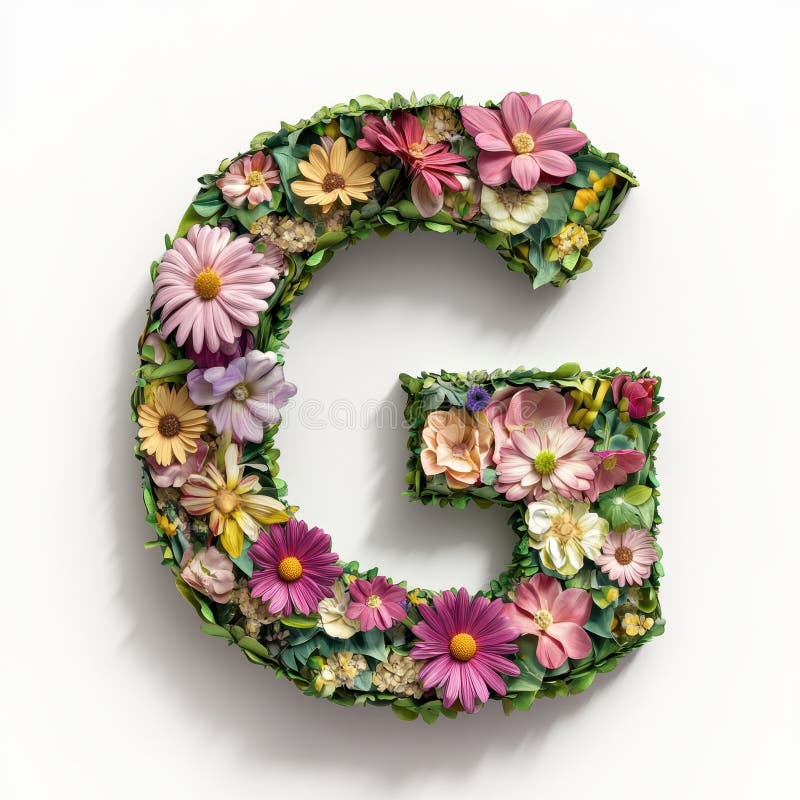 A Decorative Letter G Adorned with Colorful Flowers and Greenery Stock ...