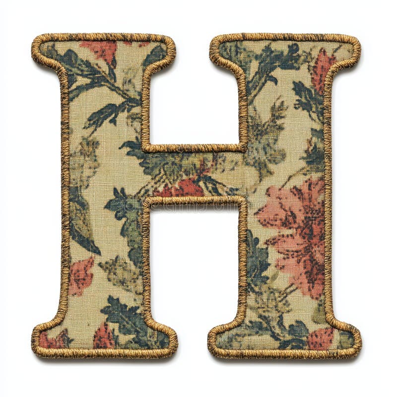 A Decorative Letter "H" Featuring Floral Fabric Patterns for Design or ...