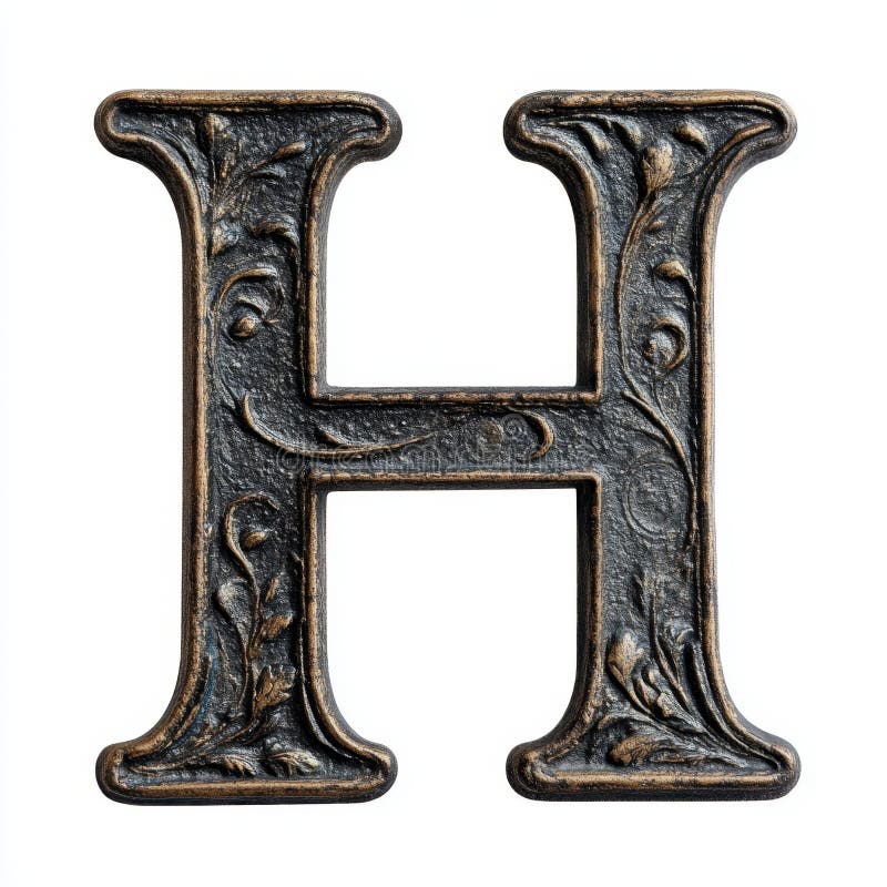 A Decorative Letter H with Intricate Floral Designs in a Metallic ...