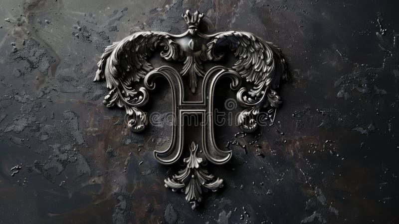A Decorative Letter H with Wings Attached To a Wall Stock Image - Image ...