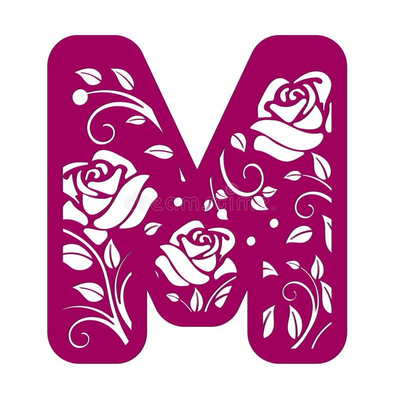 Decorative Letter M Decorated with Roses. Cutting File Stock Vector ...