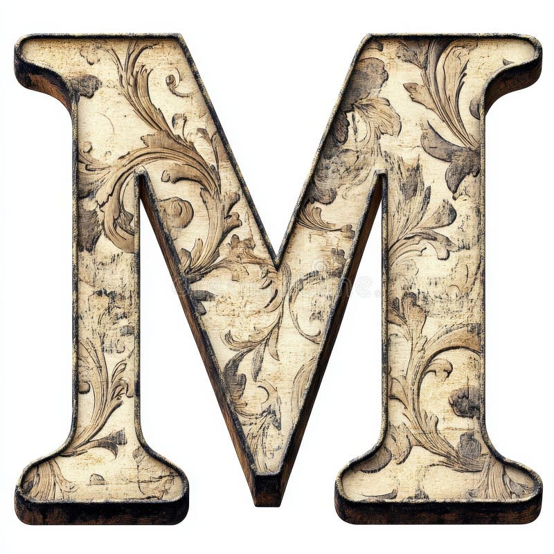 Decorative Letter "M" with Intricate Floral Patterns and a Vintage ...