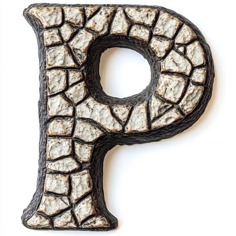 A Decorative Letter "P" Designed with a Textured, Stone-like Appearance ...