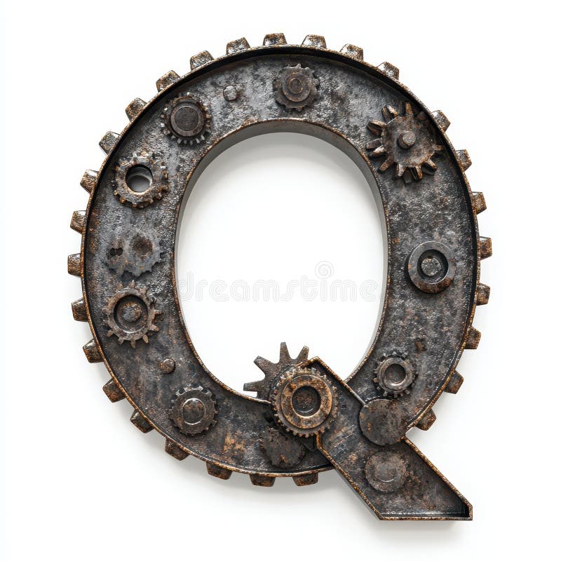 A Decorative Letter "Q" Featuring a Steampunk Design with Gears and a ...