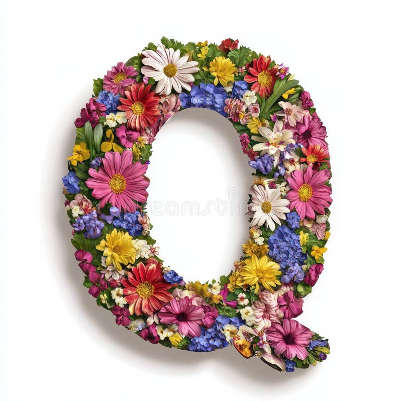 A Decorative Letter "Q" Made of Vibrant, Colorful Flowers Stock ...