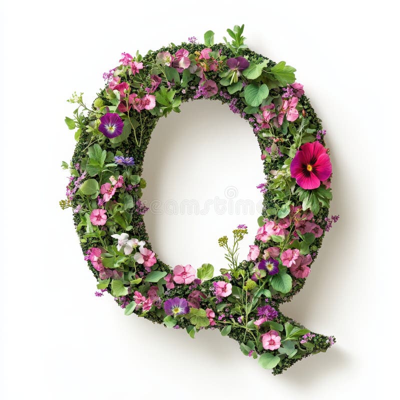 A Decorative Letter "Q" Made of Vibrant Flowers and Greenery Stock ...