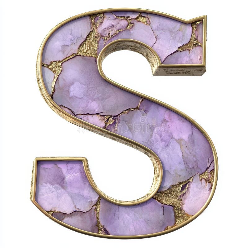 A Decorative Letter "S" Featuring a Purple Stone Texture with Gold ...