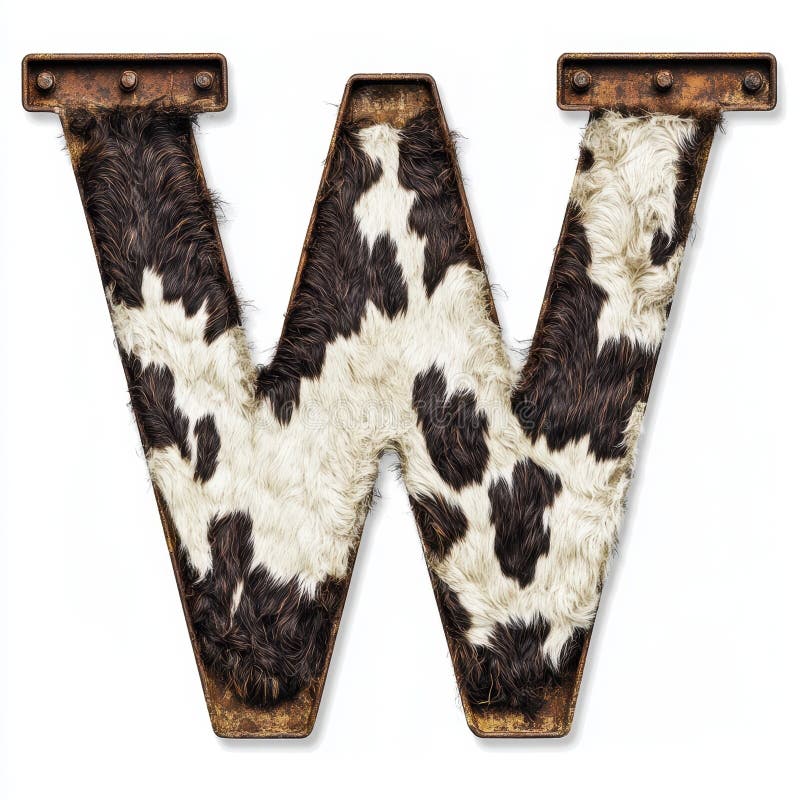 A Decorative Letter "W" Styled with Cowhide Texture and Metal Accents ...