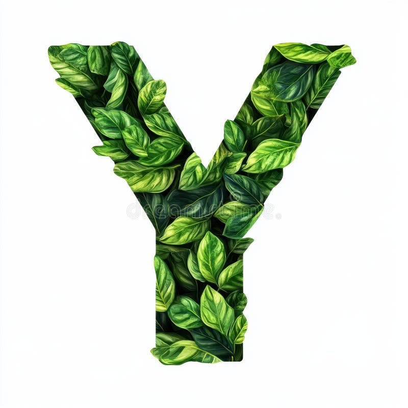 A Decorative Letter "Y" Filled with Vibrant Green Leaves, Emphasizing ...