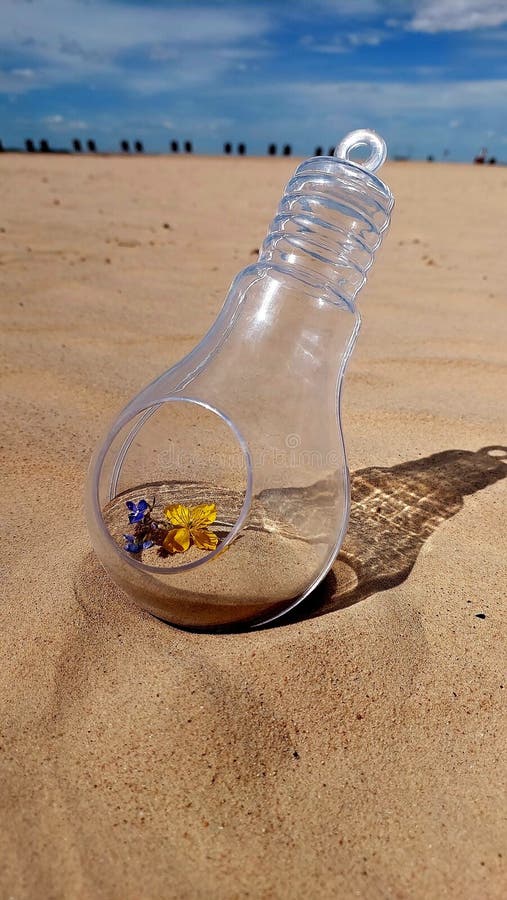 Decorative Light Bulb on the Sand on the Beach Stock Photo - Image of ...