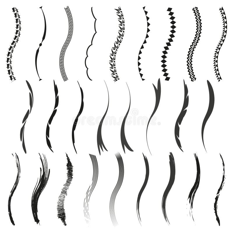 Decorative Line Brush Set. Various Black Strokes and Patterns. Curved ...